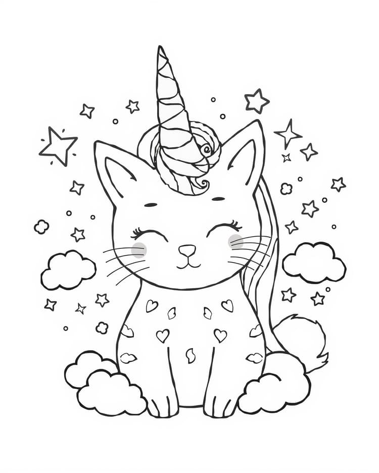 Cute Unicorn Cat Coloring Page - Free Printable