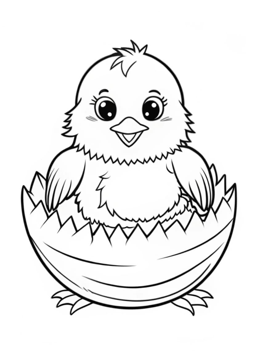 Chick Hatching from Egg Coloring Page - Free Printable